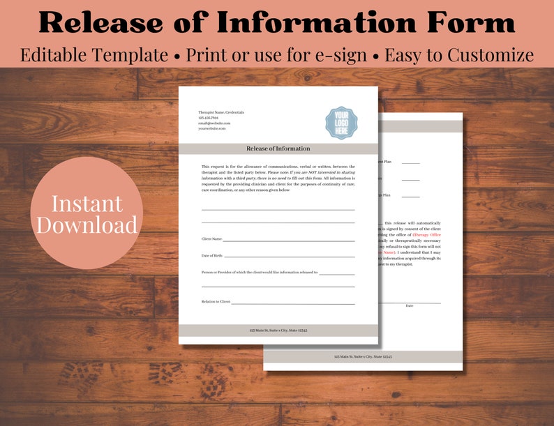 Release of Information, Editable Client Intake Template, Mental Health ...