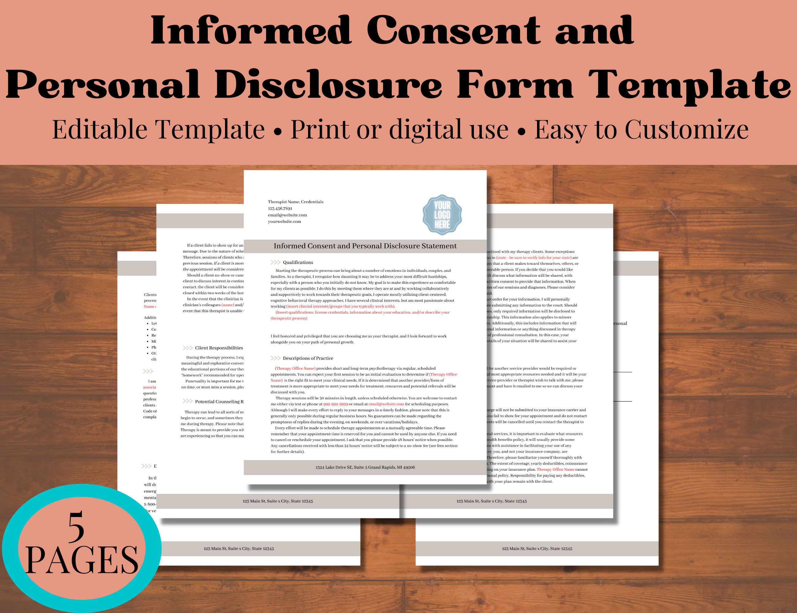 Informed Consent and Personal Disclosure Statement Form, Editable ...