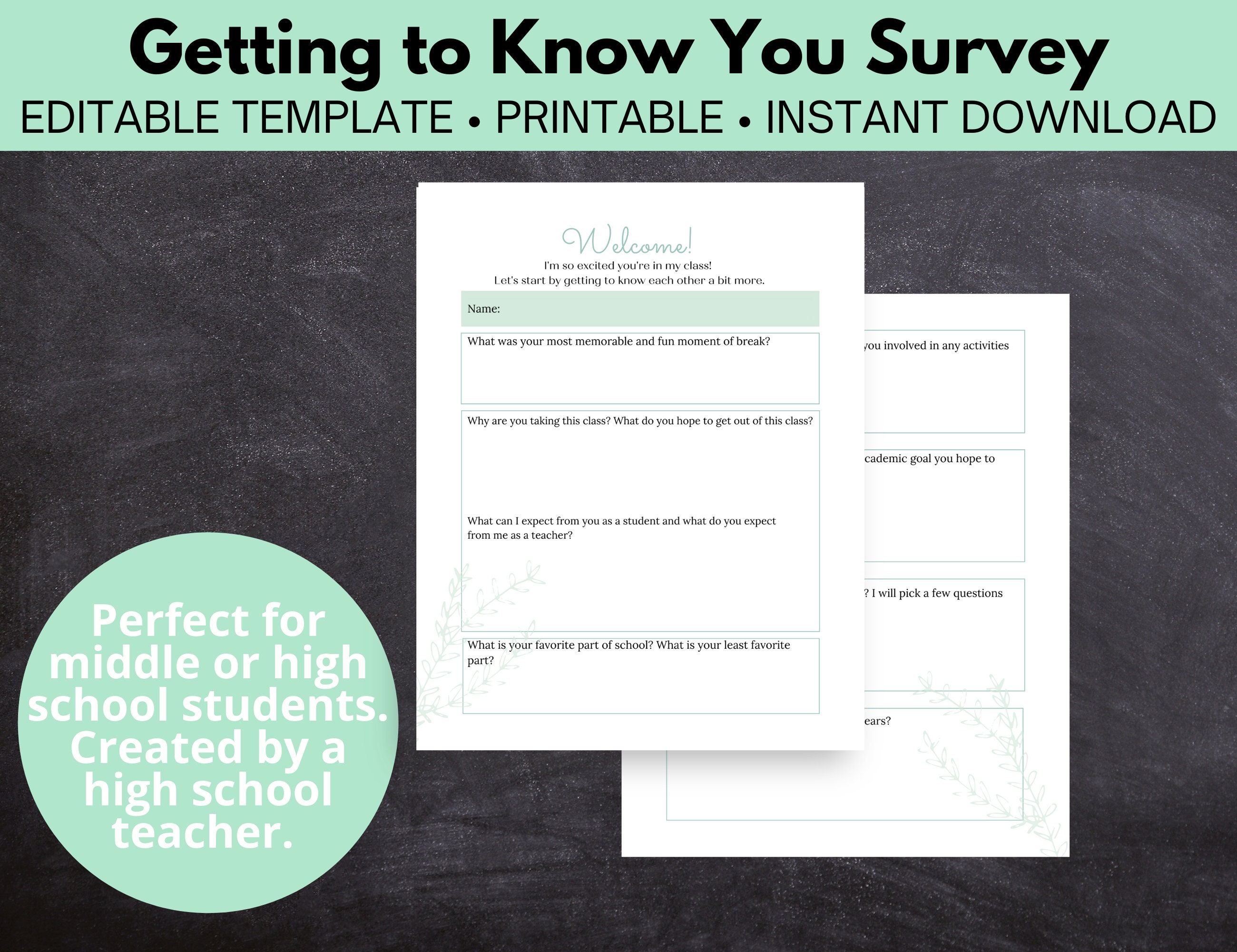 Getting to Know You Student Questionnaire, All About Me Survey ...