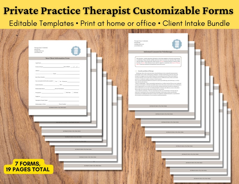Therapy Office Forms Bundle, Editable Client Intake Forms, Mental ...