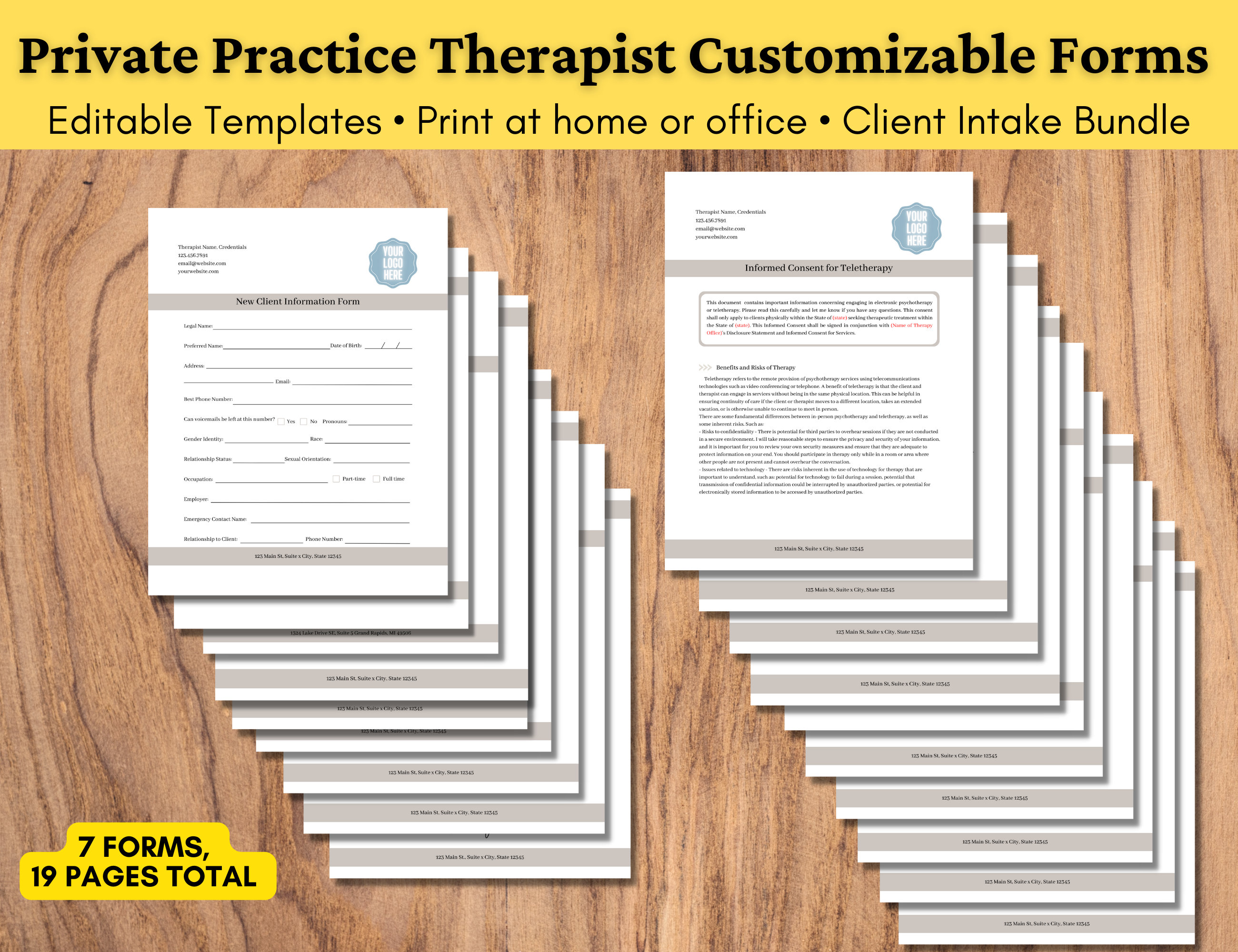 Therapy Office Forms Bundle, Editable Client Intake Forms, Mental ...