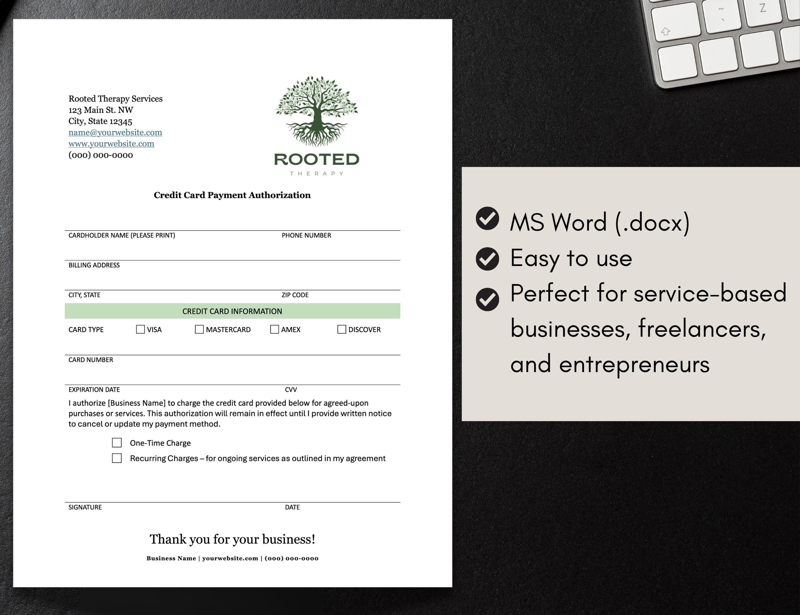 Editable Credit Card Authorization Form Template: Small Business ...