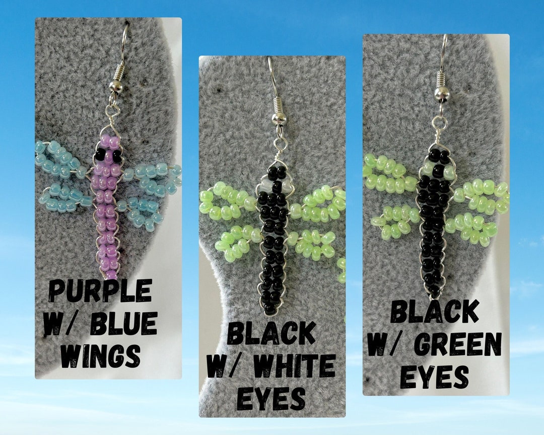 Handmade Dragonfly Dangly Seed Bead Animal Hook Earrings - Etsy