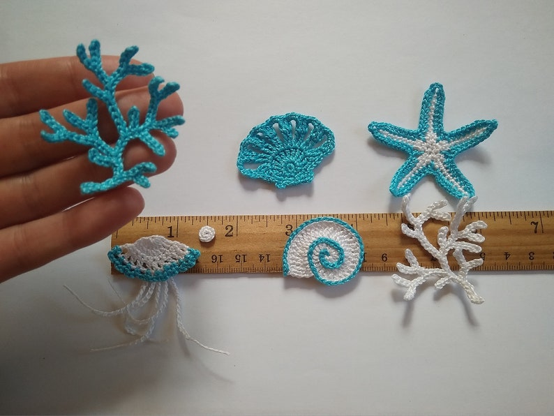 Crochet Sealife motifs Sea animal Ocean applique Set 6 pcs | Etsy