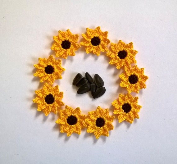 Small Crochet Sunflower Applique Yellow Flower 9 Pcs | Etsy