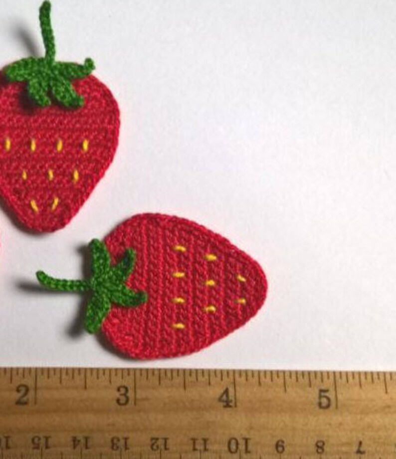 Crochet strawberry applique 2pcs Red strawberry motif Pink | Etsy