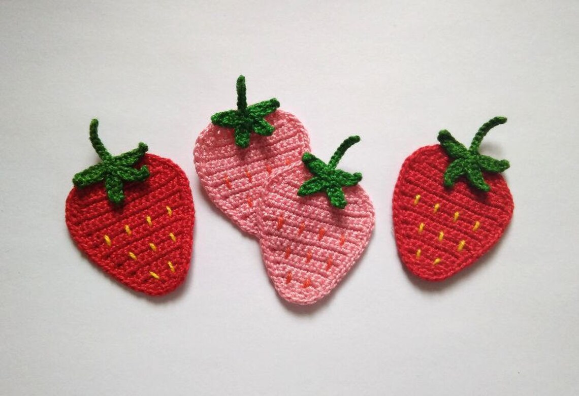 Crochet strawberry applique 2pcs Red strawberry motif Pink | Etsy