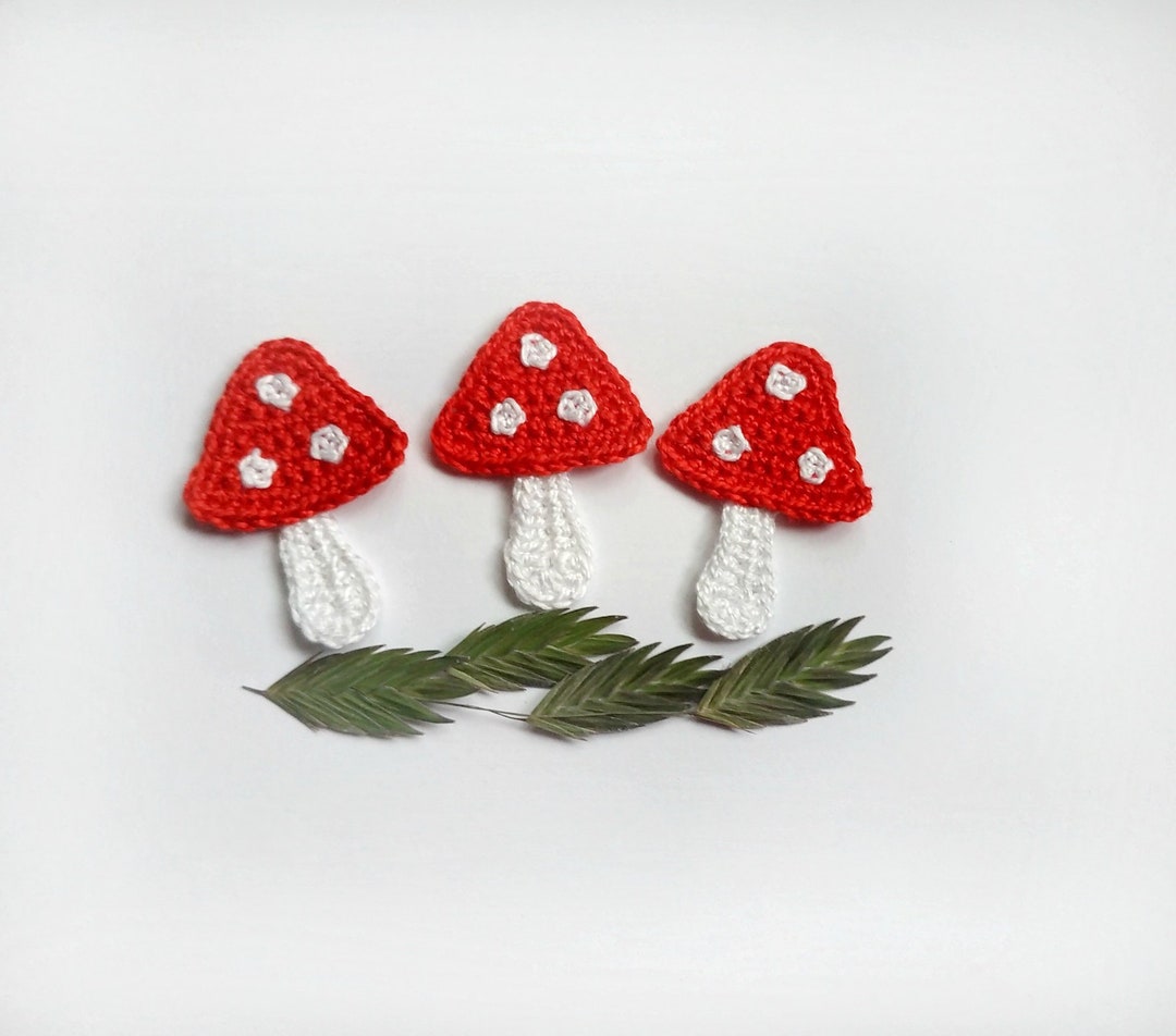 Mushroom Applique 3 Pcs Crochet Children's Applique Red Amanita Crochet ...