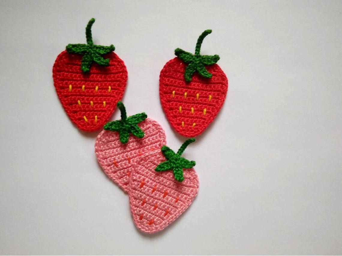 Crochet strawberry applique 2pcs Red strawberry motif Pink | Etsy
