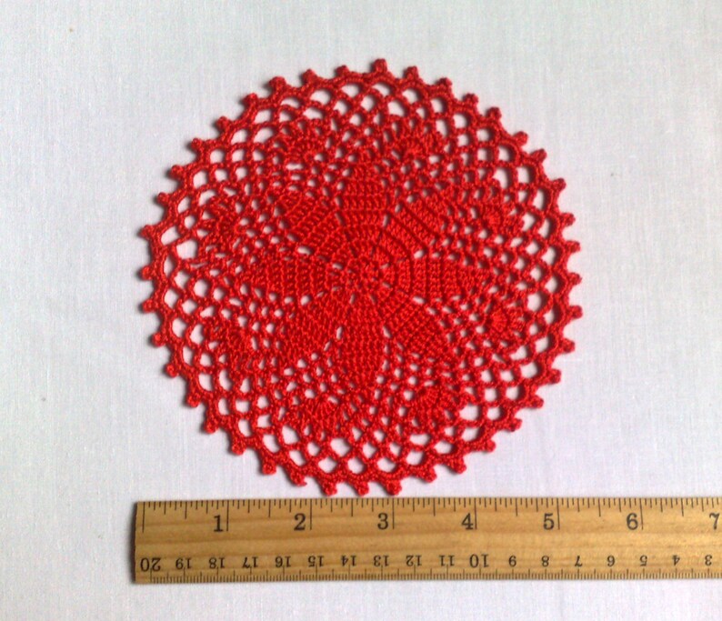Crochet Red doily 55 Small doily Delicate napkin | Etsy