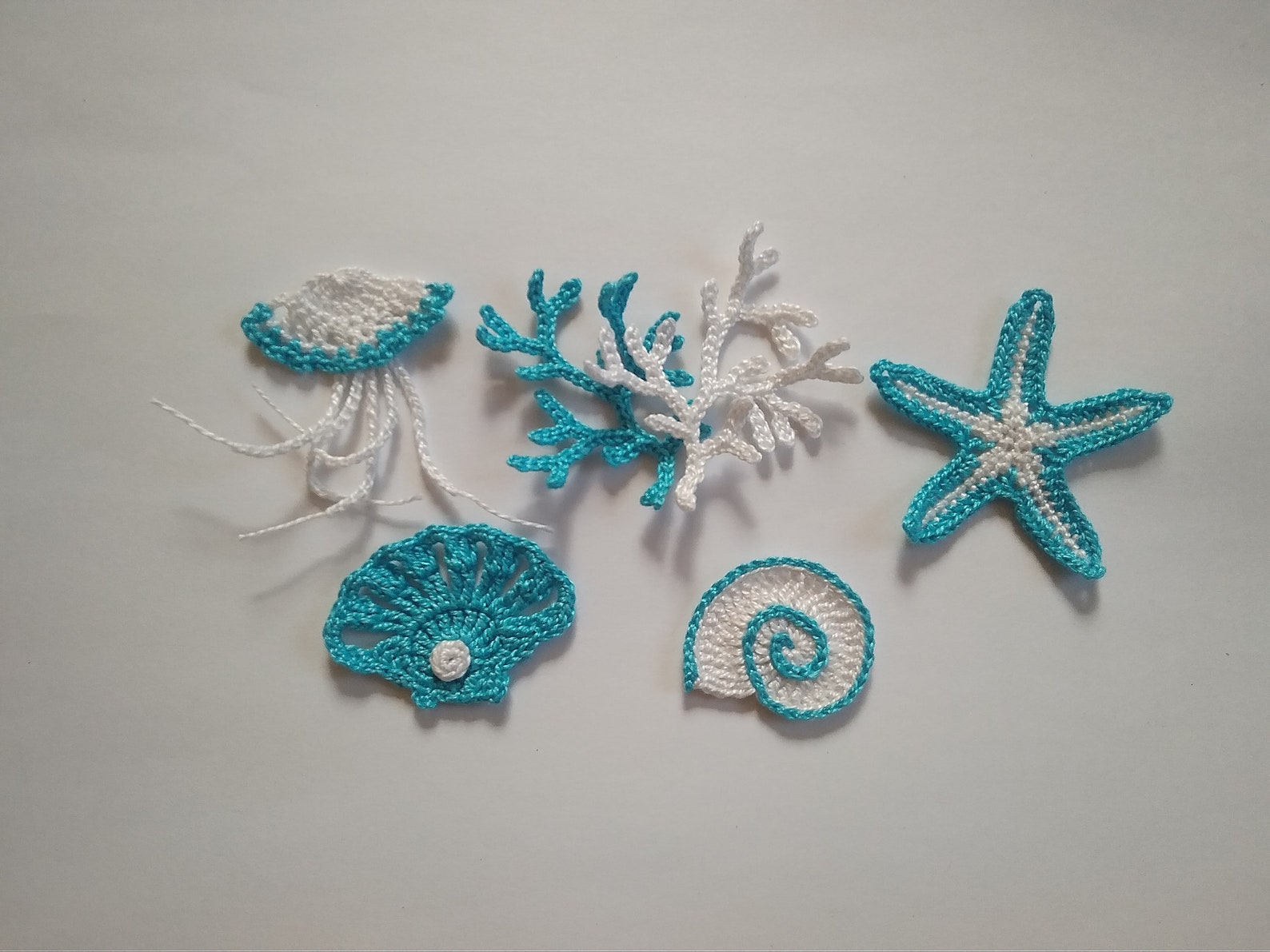 Crochet Sealife Motifs Sea Animal Ocean Applique Set 6 Pcs Summer Beach ...