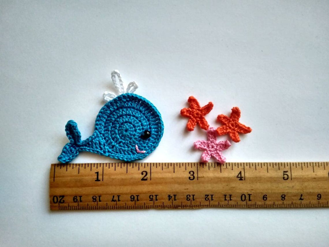 Crochet Whale Applique and 3 Starfish Сrochet Sea Animal | Etsy