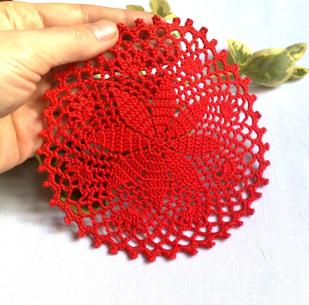 Crochet Red Doily 5,5 Small Doily Delicate Napkin Christmas Crochet ...