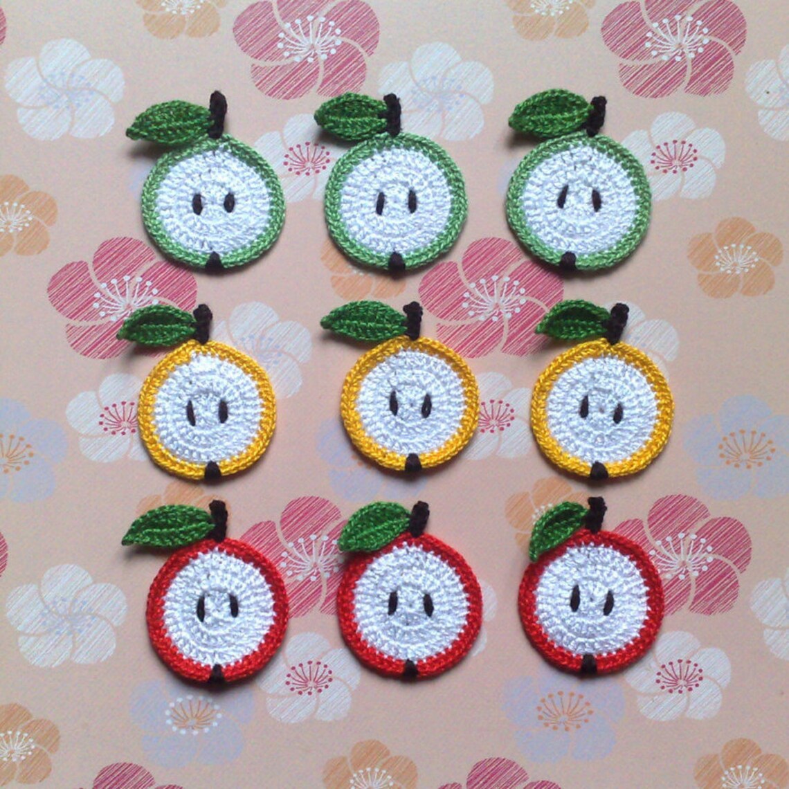 Crochet Apple Applique Set of 3 Handmade Apple Fruit Applique - Etsy