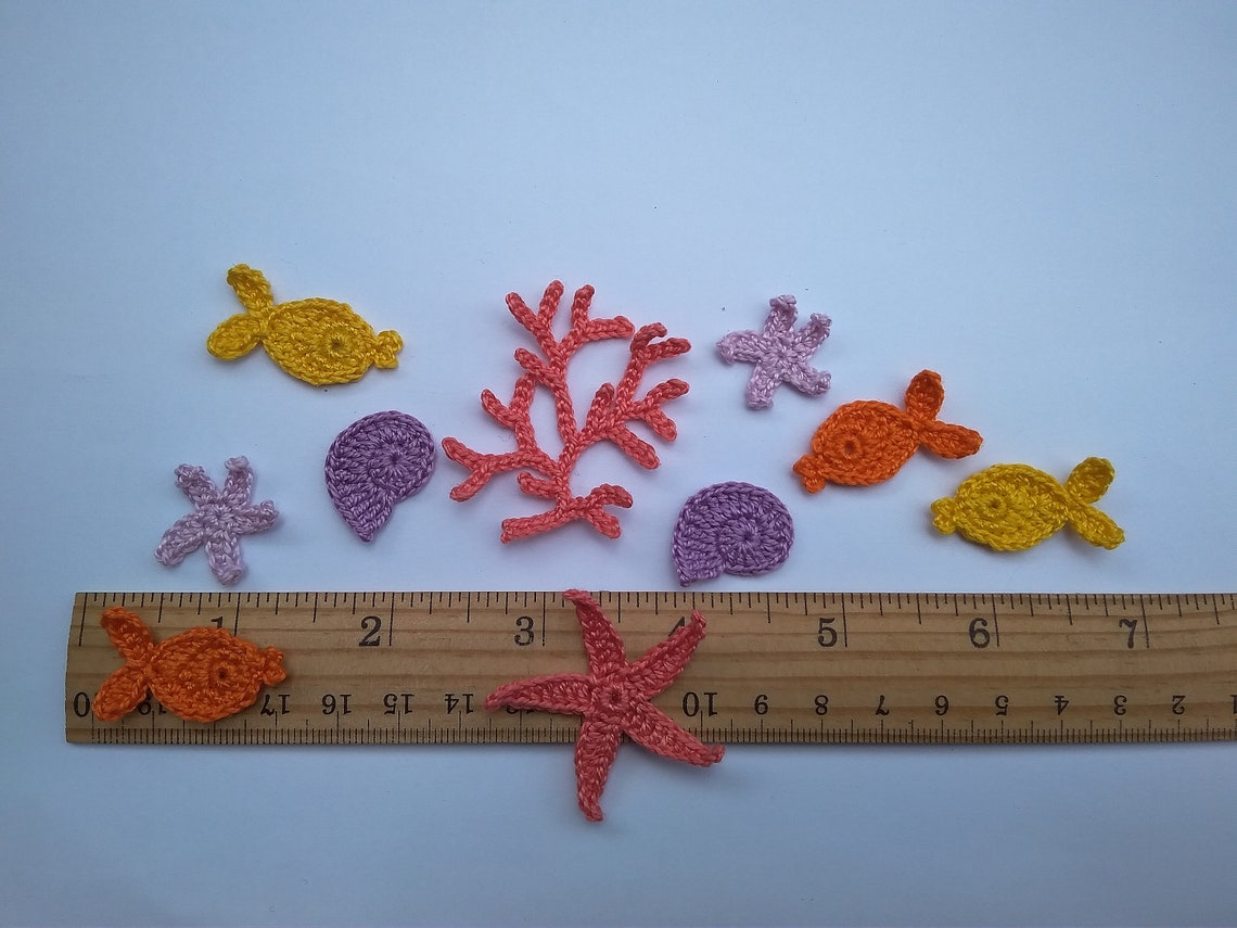 Crochet Sealife Applique 10 Pcs Crochet Fish Starfish Sea - Etsy
