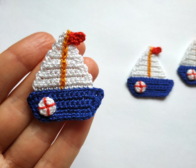 Crochet Sailboat 3 Pcs Applique Little Cute Sea Boat - Etsy