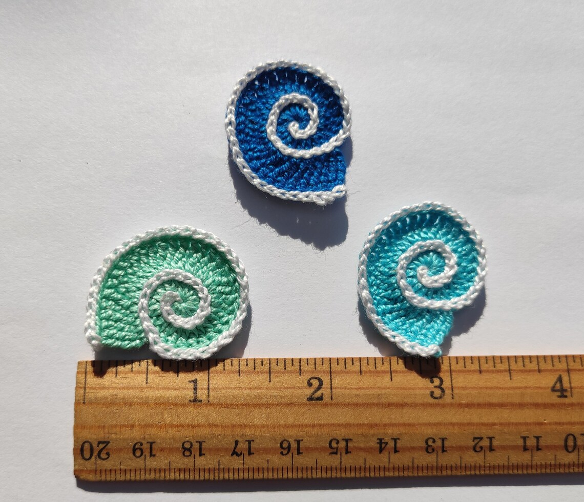 Set 3 Crochet Sea Shell Applique Spiral Seashell Applique - Etsy