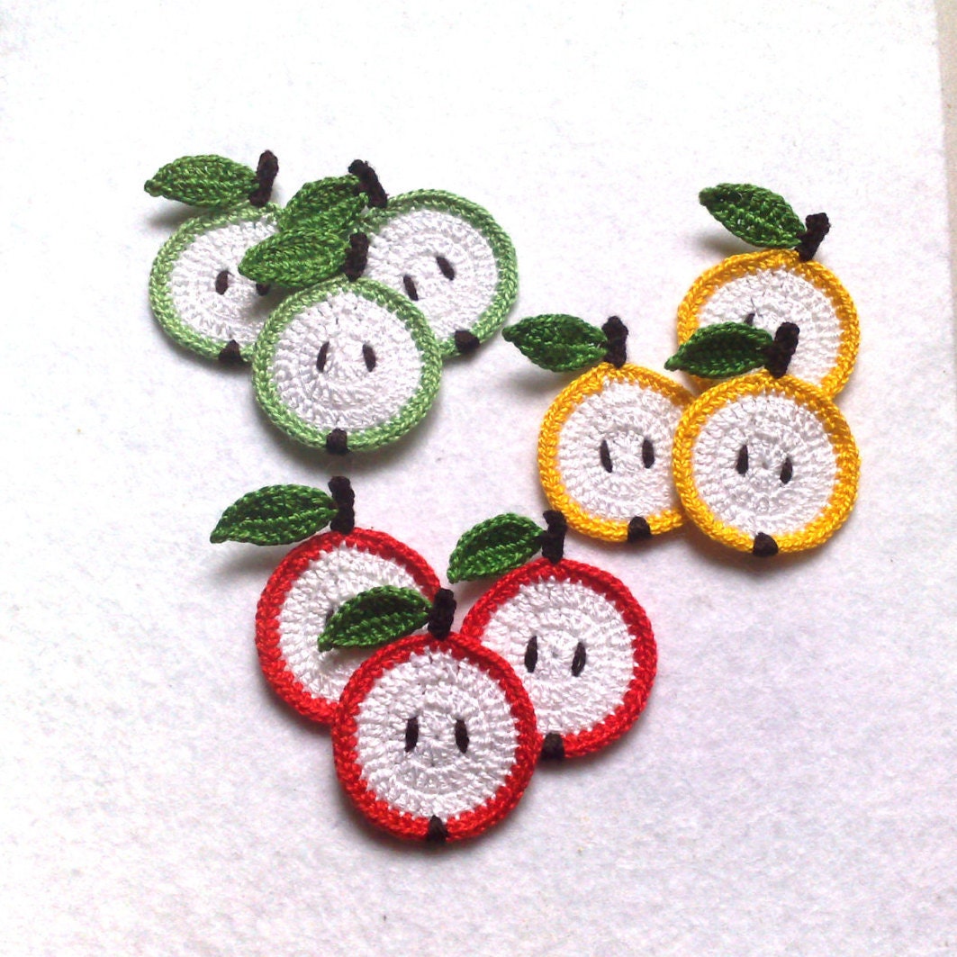 Crochet Apple Applique Set of 3 Handmade Apple Fruit Applique - Etsy