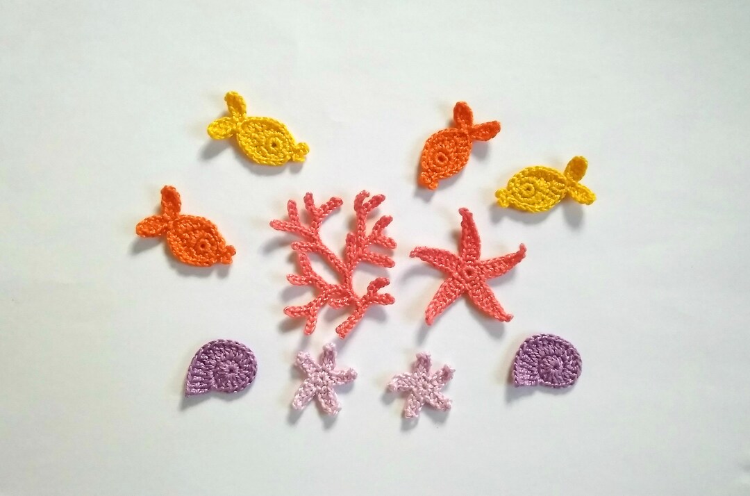Crochet Sealife Applique 10 Pcs Crochet Fish, Starfish, Sea Shell ...
