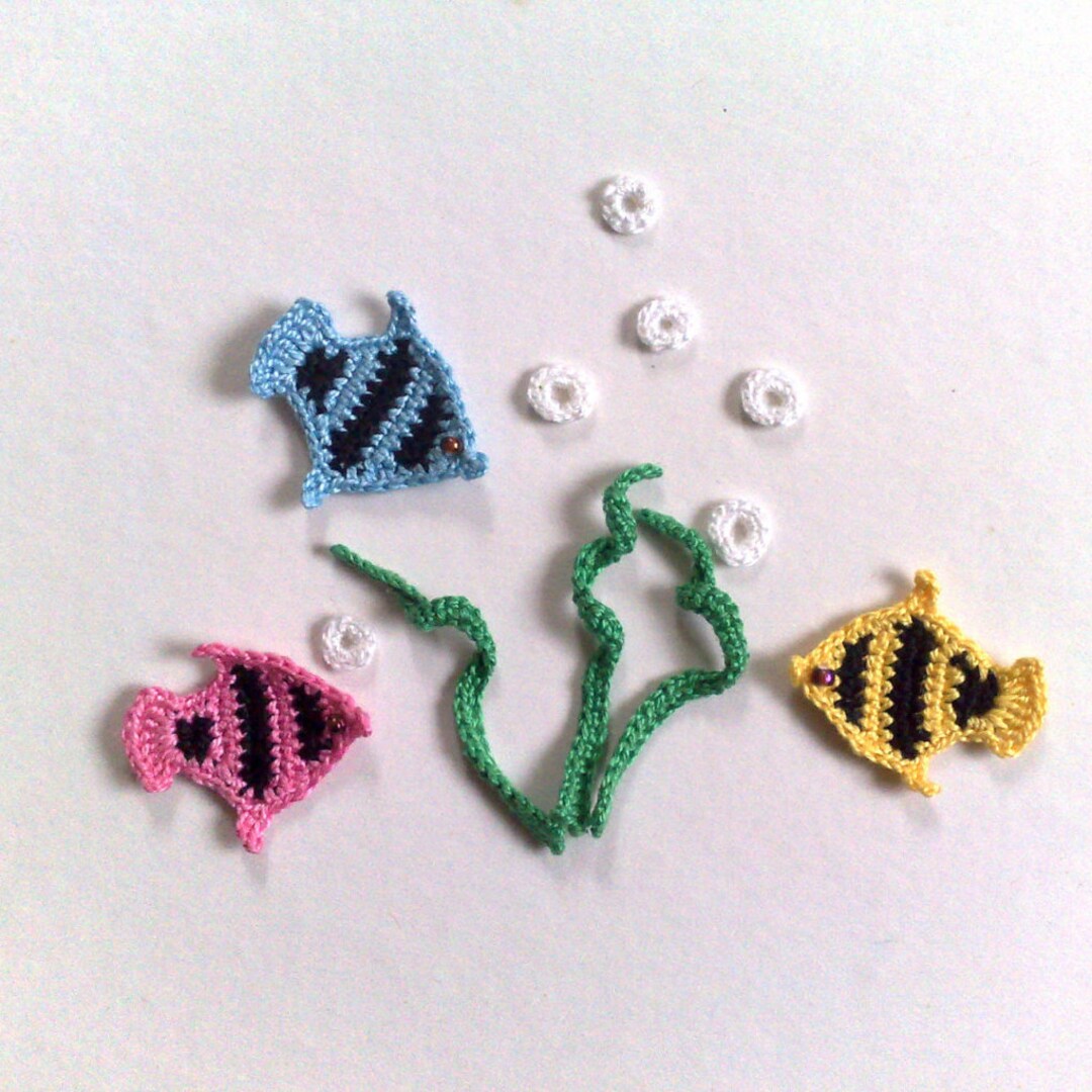 Set 3 Crochet Fish Applique Sea Inhabitants Crochet Sealife Applique ...
