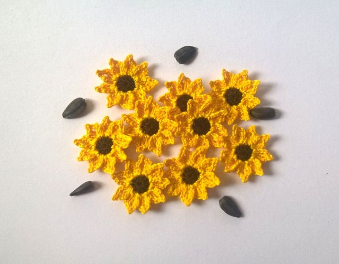 Small Crochet Sunflower Applique Yellow Flower 9 Pcs - Etsy