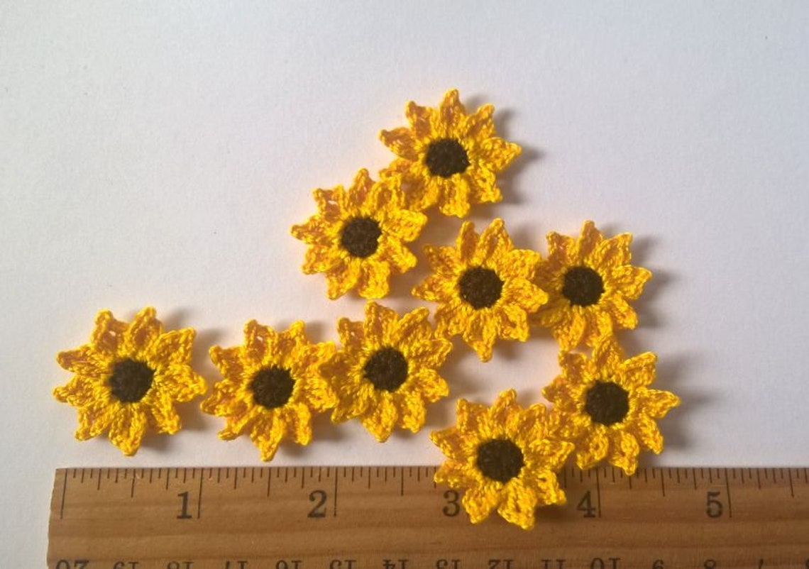 Small Crochet Sunflower Applique Yellow Flower 9 Pcs - Etsy