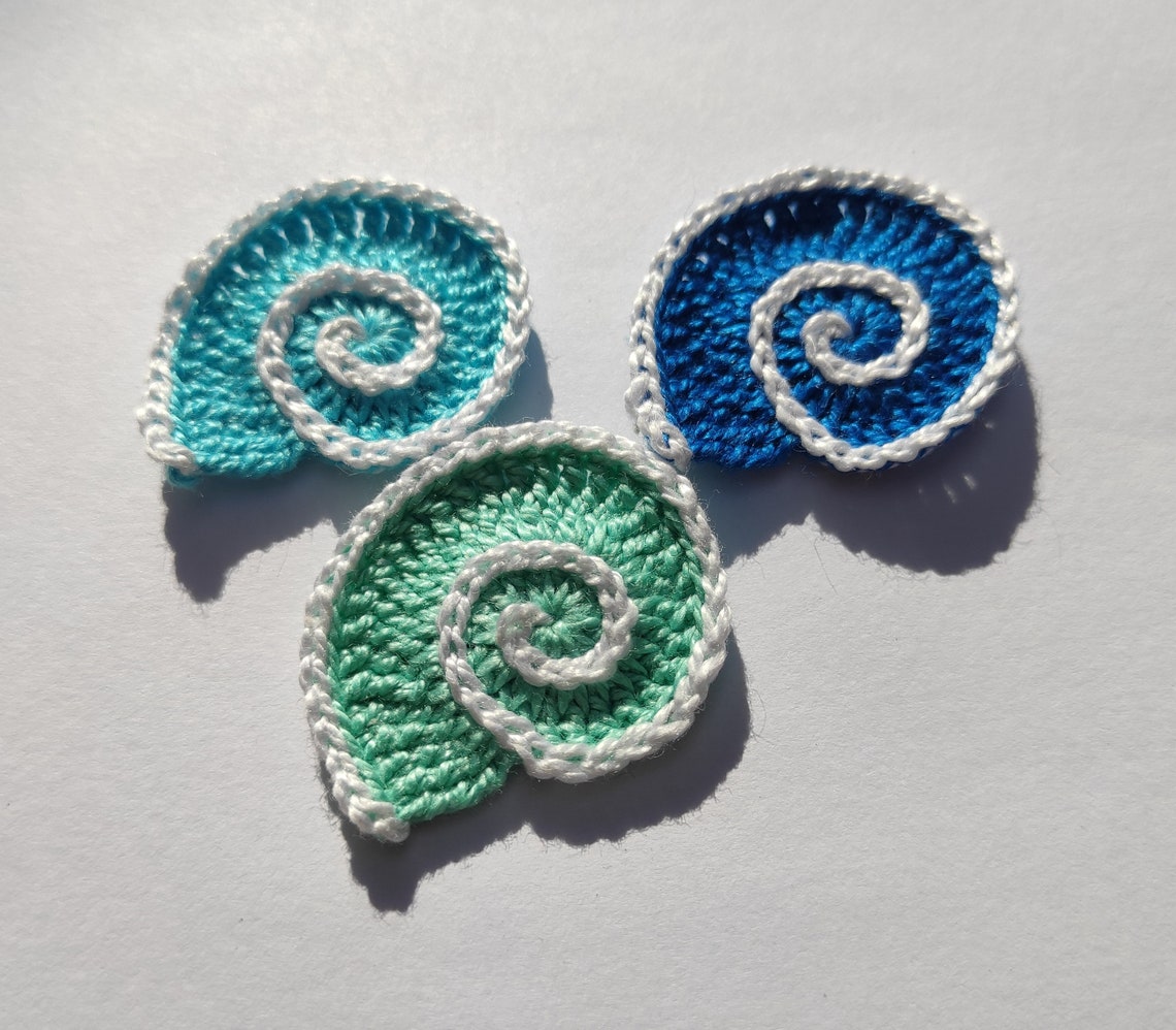 Set 3 Crochet Sea Shell Applique Spiral Seashell Applique - Etsy