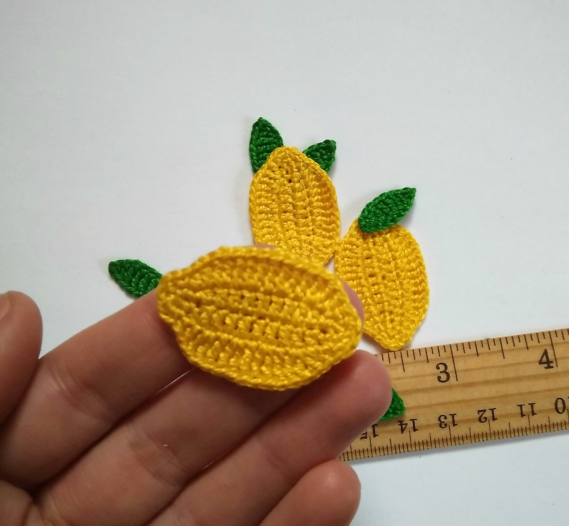Yellow Lemon Fruit Applique 3pc Crochet Lemon Sewing Supplies Scrapbook ...