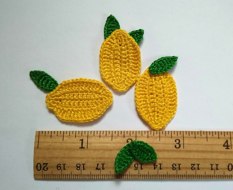 Yellow Lemon Fruit Applique 3pc Crochet Lemon Sewing Supplies Scrapbook ...
