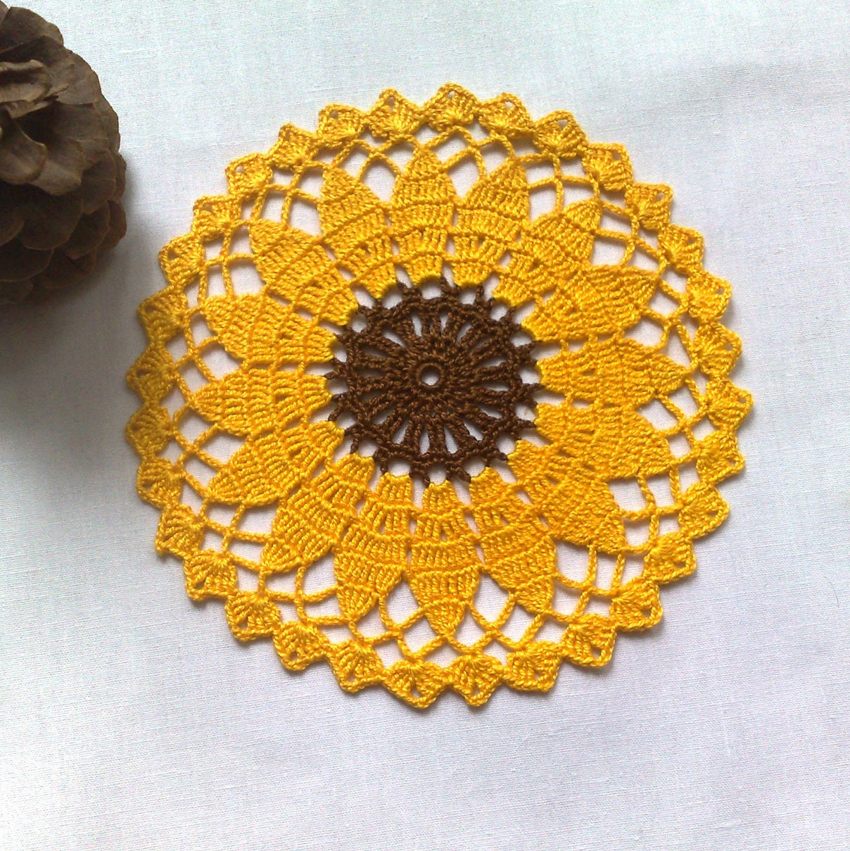 Crochet Sunflower Doily 6.2" Yellow Doilies Small Round Doily Sunflower ...