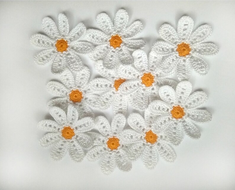 Crochet Daisy Applique Flowers 3pcs Crochet Decorative Flowers - Etsy