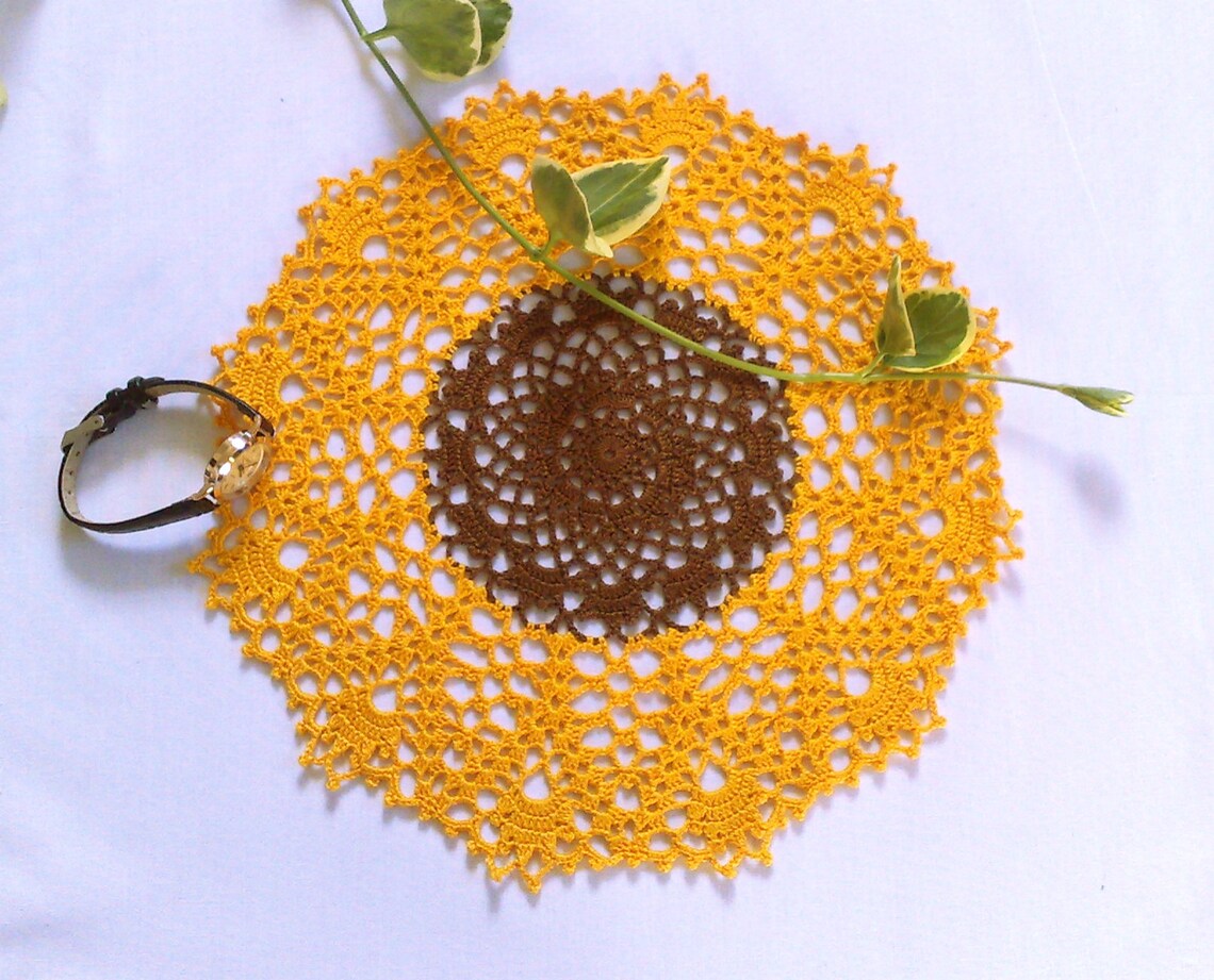 Crochet Sunflower Doily 10.6" Yellow Doilies Round Doily Sunflower ...