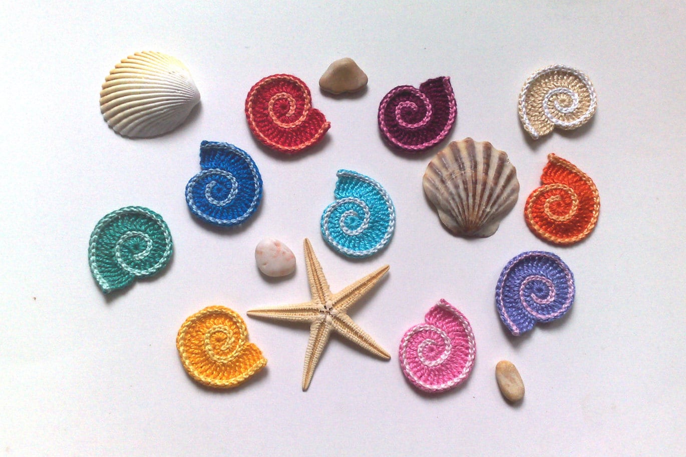 Crochet Sea Shell Set 10 Sealife Applique Shell Party Decorations ...