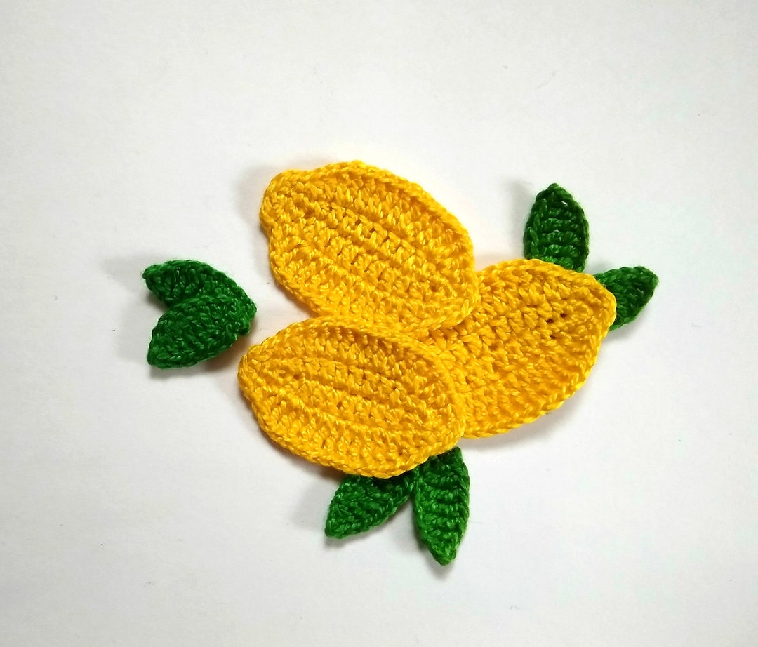 Yellow Lemon Fruit Applique 3pc Crochet Lemon Sewing Supplies Scrapbook ...