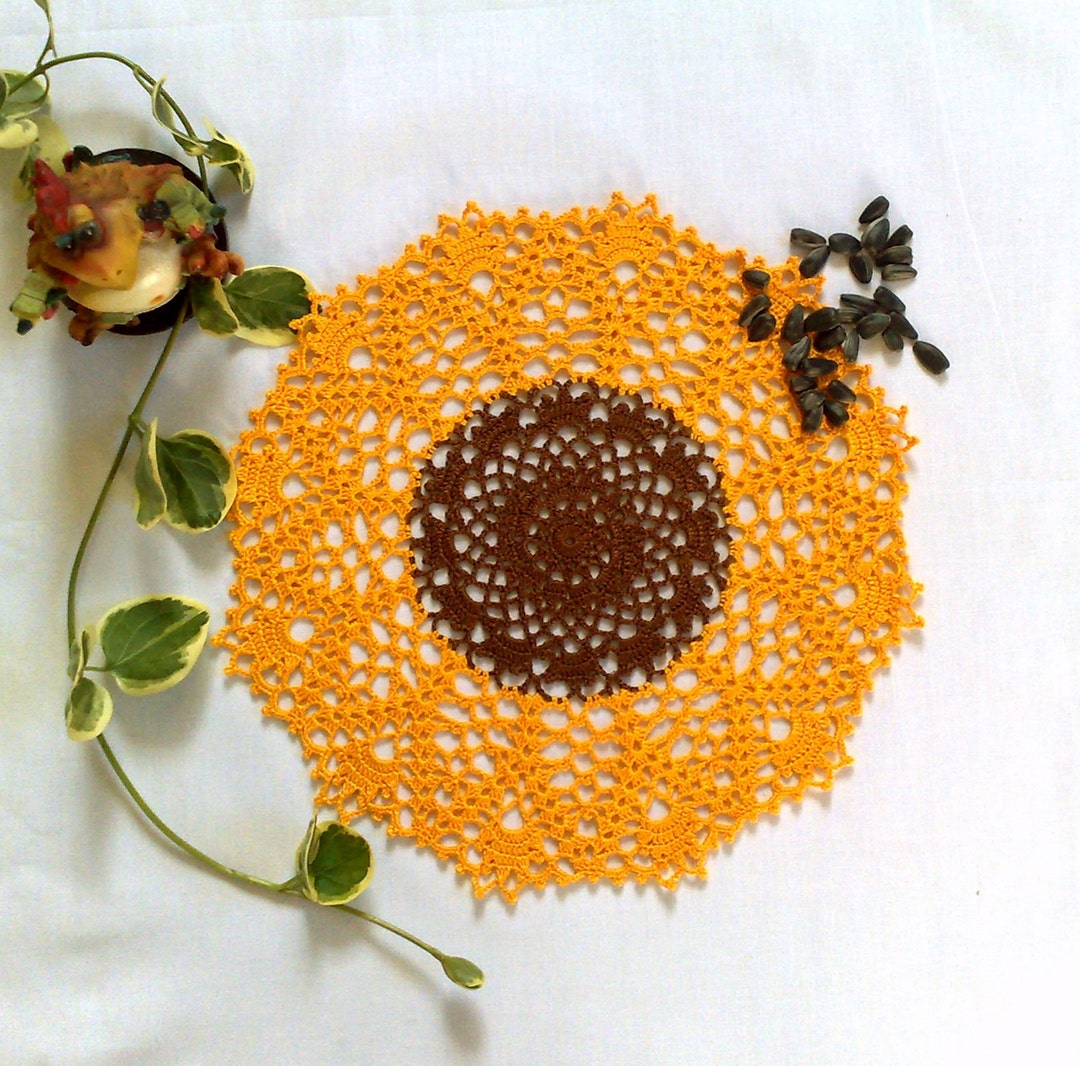Crochet Sunflower Doily 10.6" Yellow Doilies Round Doily Sunflower ...