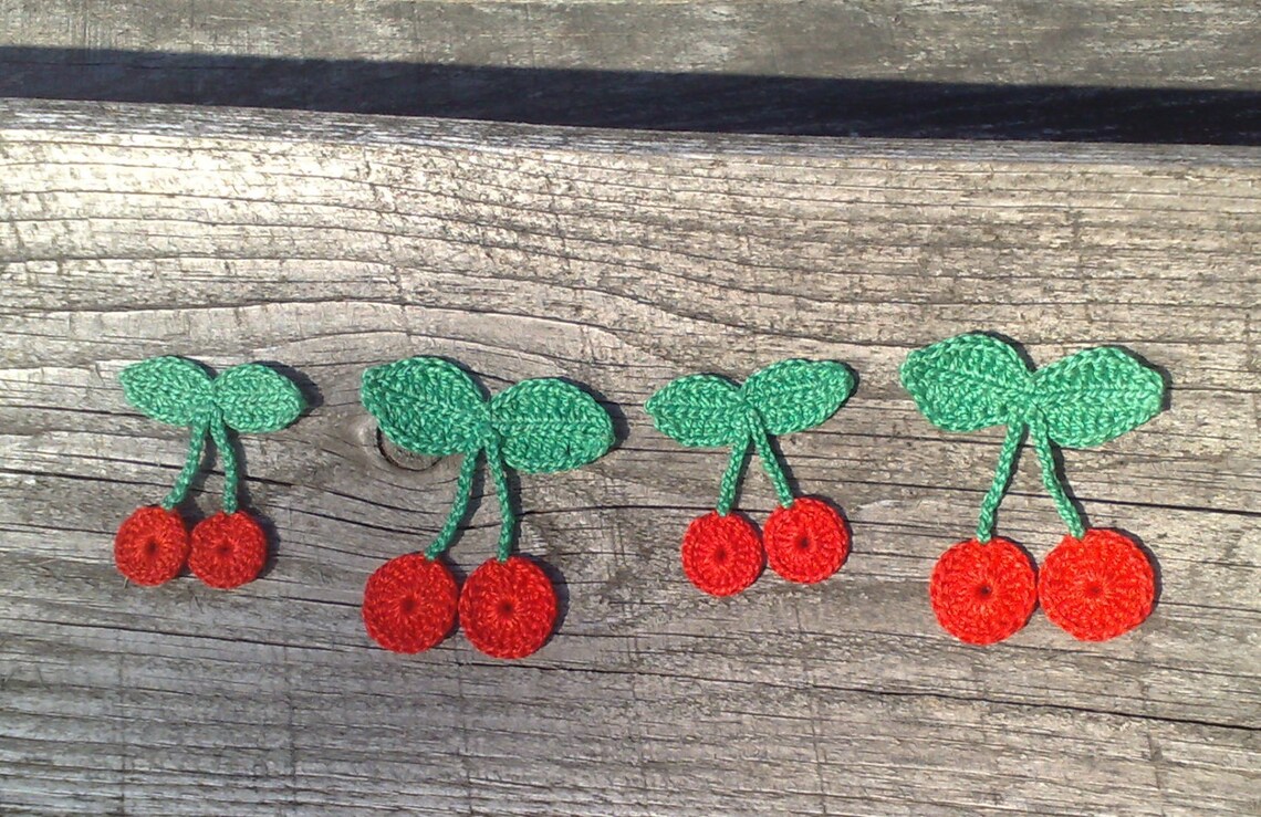 Applique Cherry Crochet Set of 4 Handmade Cherry Cherries Applique - Etsy