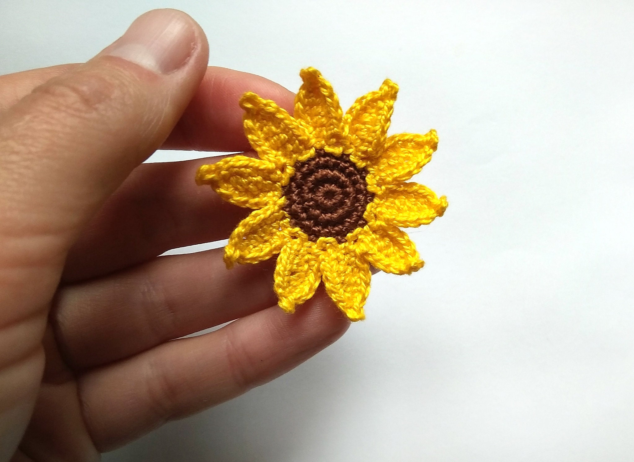 Crochet sunflower applique 3pcs Yellow embellishment flowers | Etsy