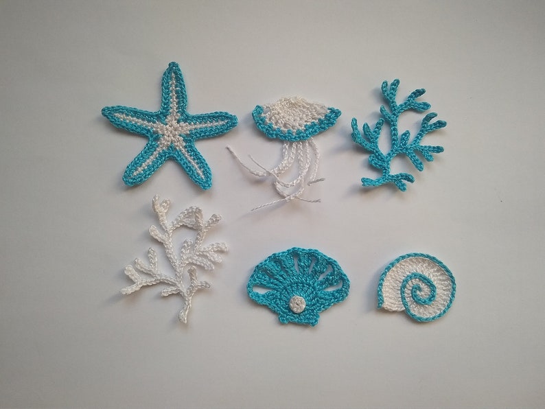 Crochet Sealife Motifs Sea Animal Ocean Applique Set 6 Pcs - Etsy