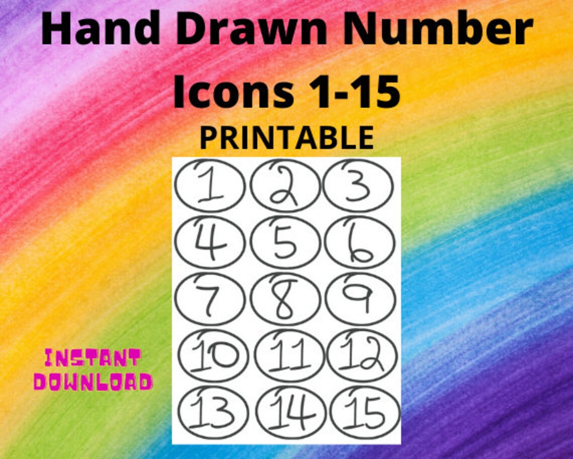 Hand-Drawn Number Icons Numbers 1-15 | Etsy