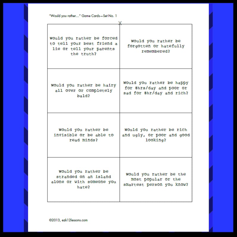 Would You Rather...? Printable Game Cards, Set of 100 - Etsy