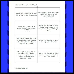 Would You Rather...? Printable Game Cards, Set of 100 - Etsy