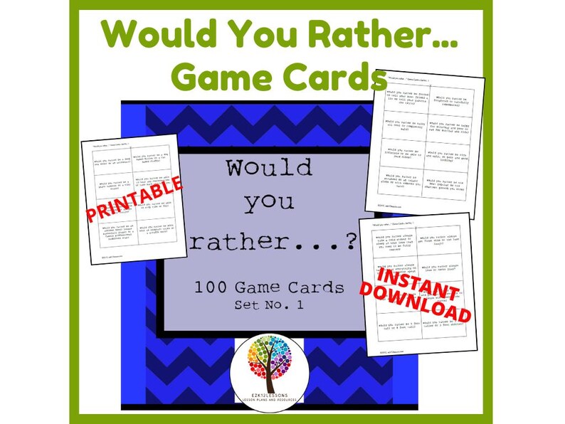 Would You Rather...? Printable Game Cards, Set of 100 - Etsy