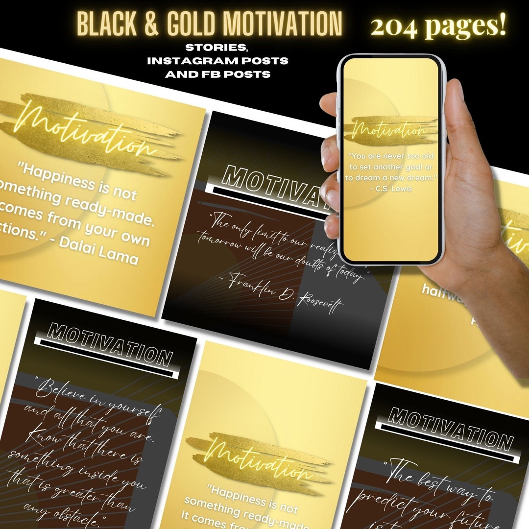 BLACK and GOLD MOTIVATIONAL Pack of 204 Images/templates. There Are 68 ...
