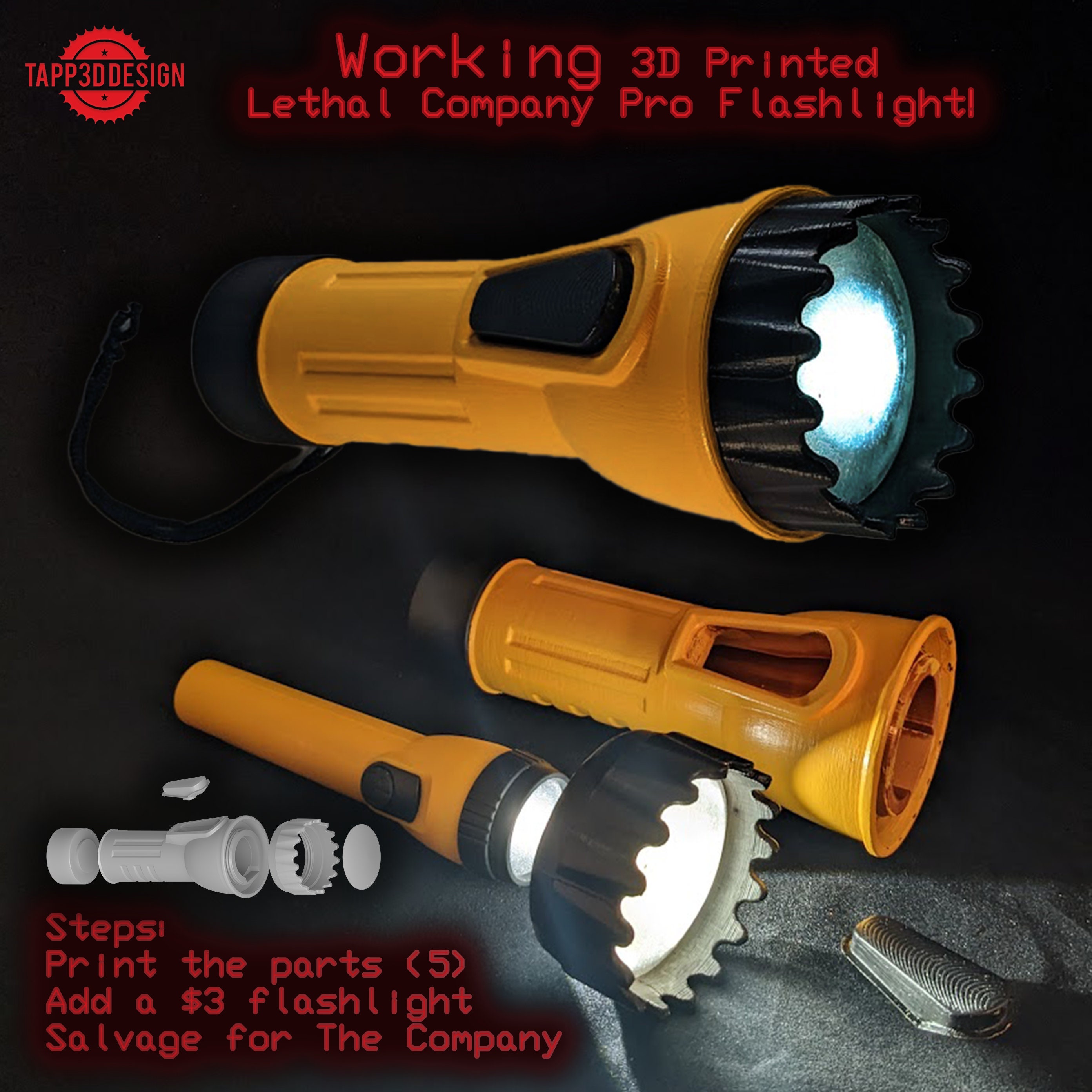 Lethal Company Style WORKING Pro Flashlight Prop 3D Print Files - Etsy