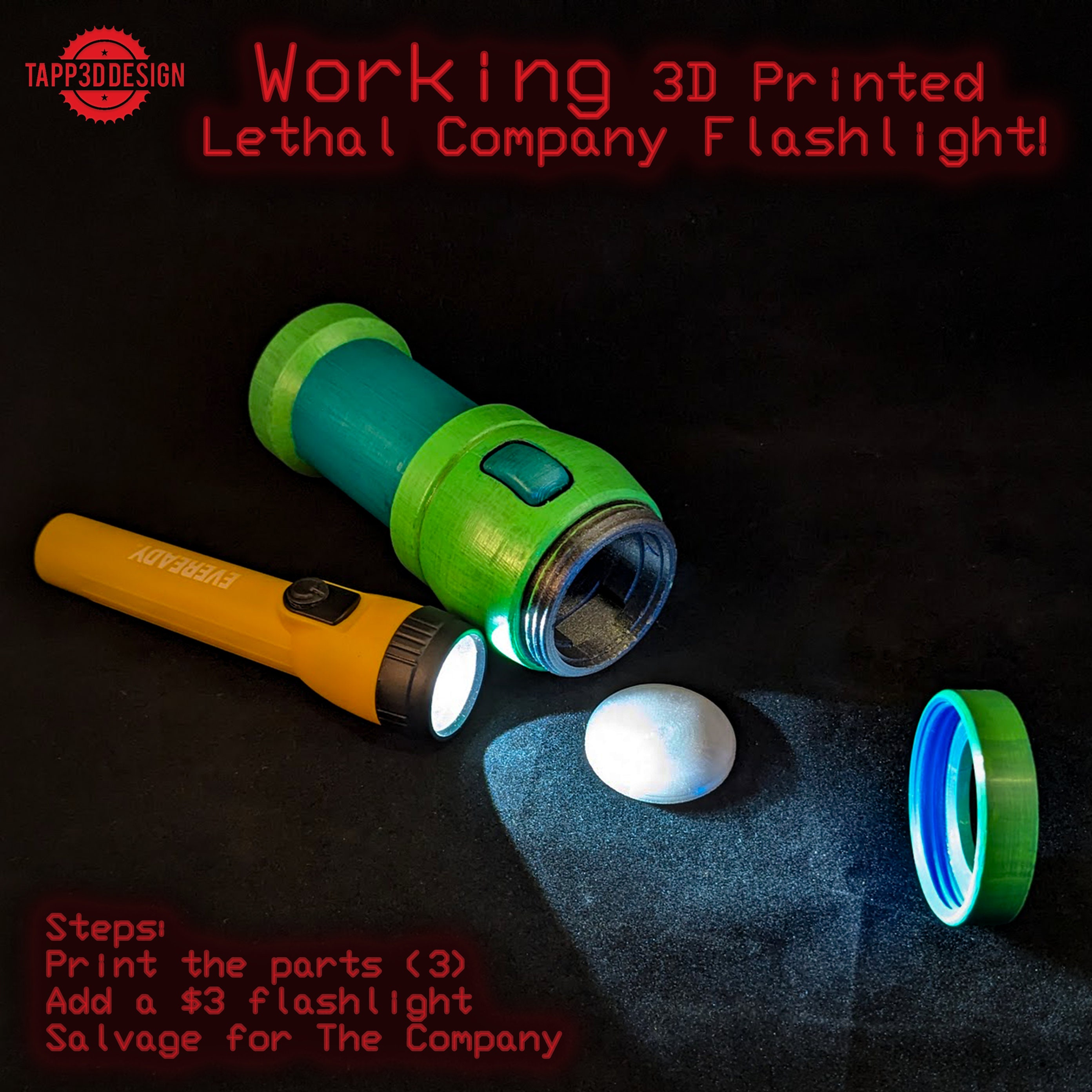 Lethal Company Style WORKING Flashlight Prop - STL 3D Print Files - Etsy