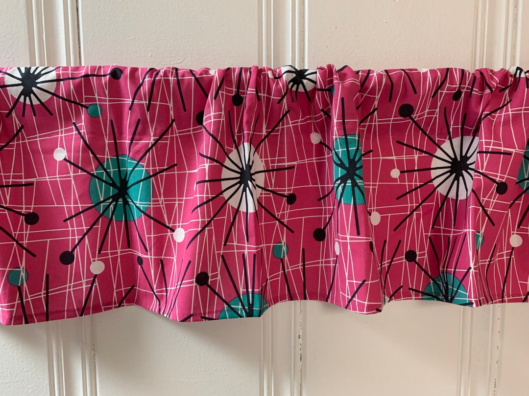Pink Atomic Mud Century Modern Valance Curtain 42x10 Window Topper Made ...