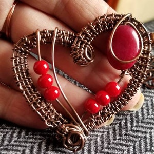 Copper Heart Pendant. Wire Weave Copper Heart Pendant With Red Jade ...
