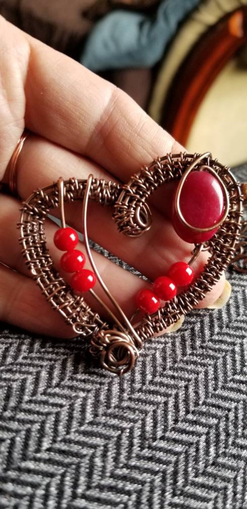 Copper Heart Pendant. Wire Weave Copper Heart Pendant With Red - Etsy