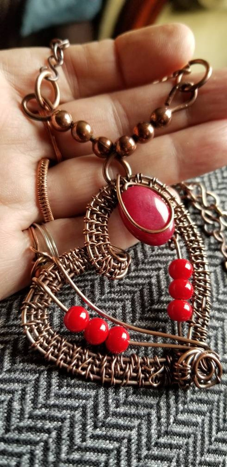 Copper Heart Pendant. Wire Weave Copper Heart Pendant With Red - Etsy