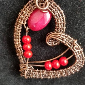 Copper Heart Pendant. Wire Weave Copper Heart Pendant With Red Jade ...
